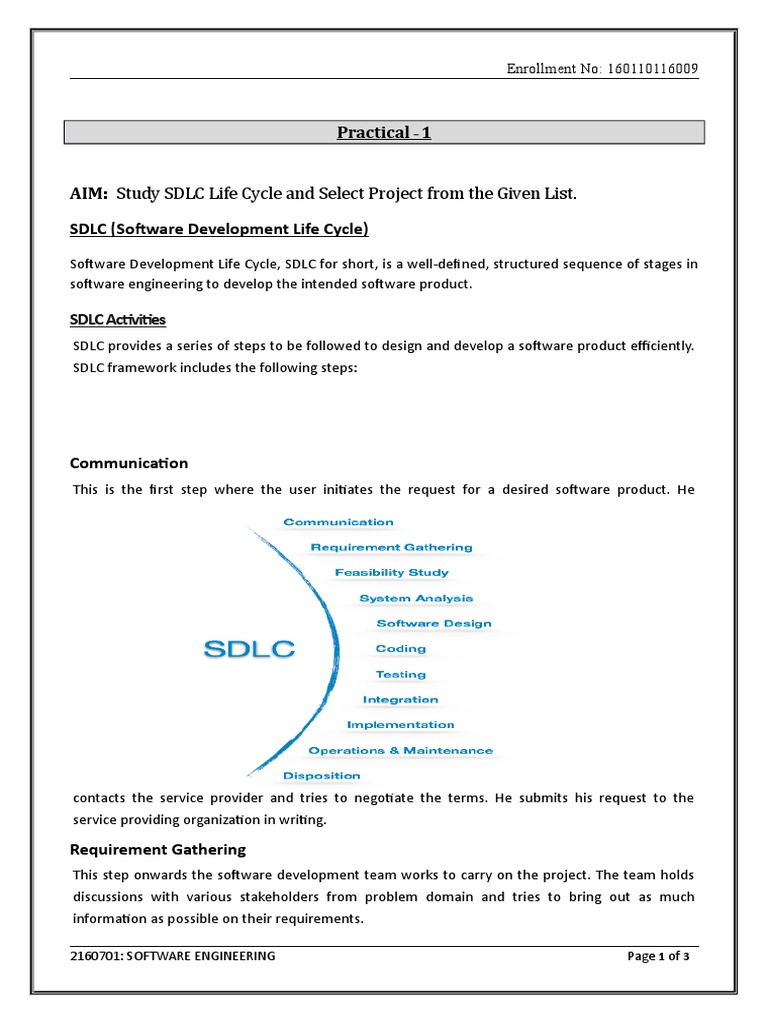 Practical 1 AIM: Study SDLC Life Cycle and Select Project From The Given List. SDLC (Software ...