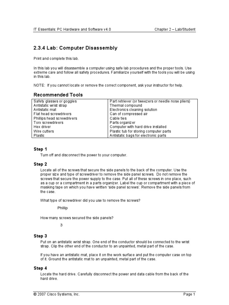 Lab 2.3.4 Computer Dis Assembly | PDF | Hard Disk Drive | Modem