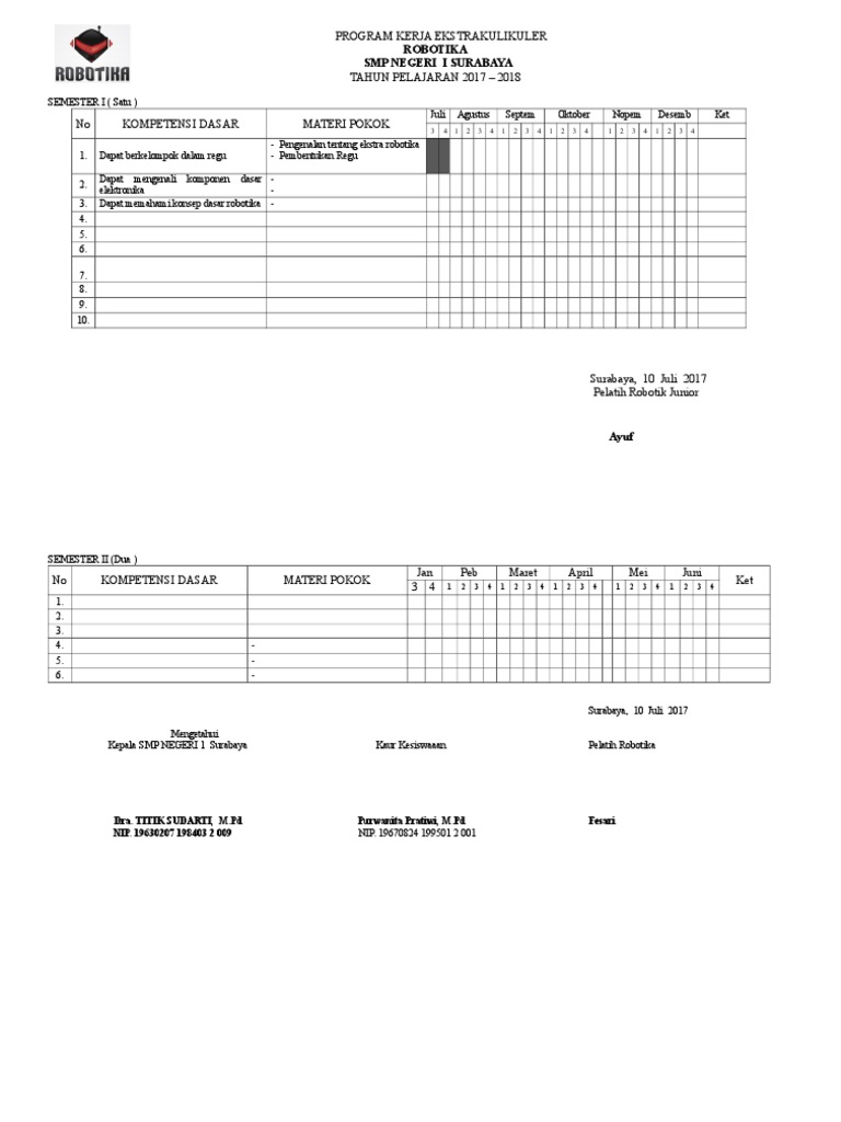 Contoh Format Program Kerja Ekstra Robotika | PDF