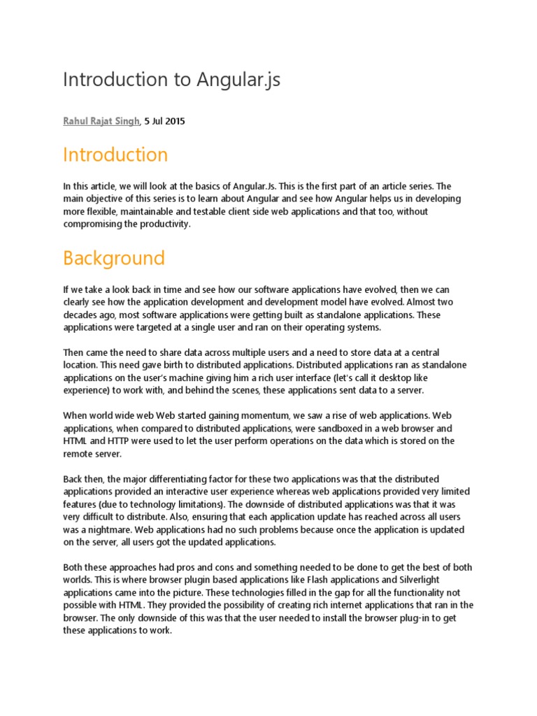 Introduction To Angular | PDF | Web Application | Angular Js