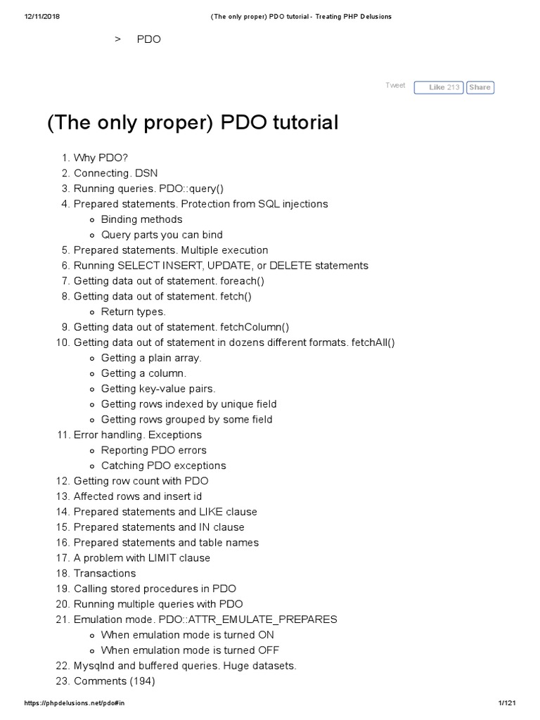 (The Only Proper) PDO Tutorial - Treating PHP Delusions PDF | PDF | Php | Array Data Structure