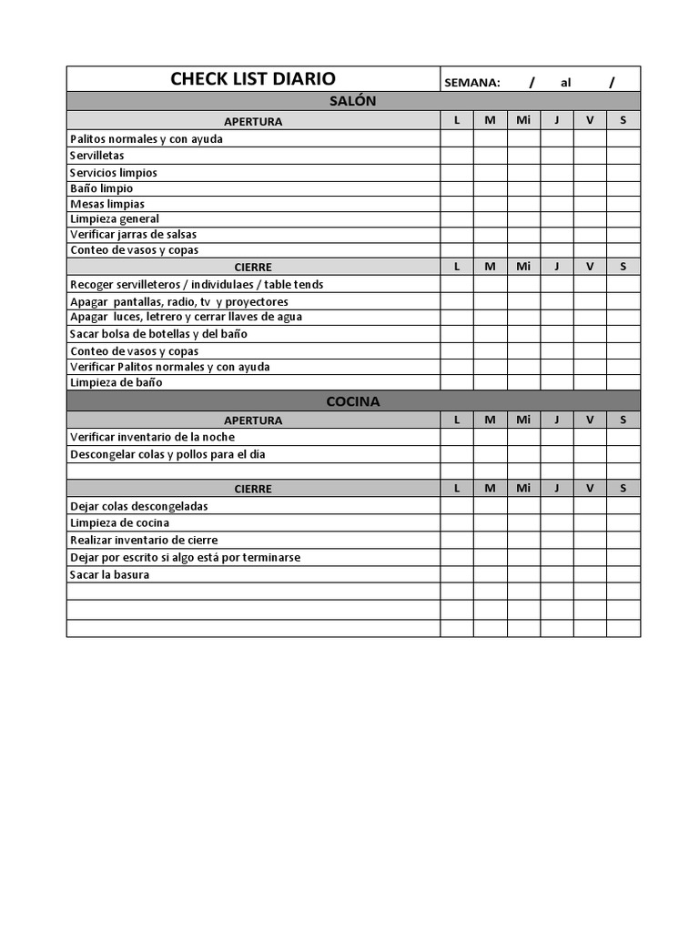 Check List Diario | PDF
