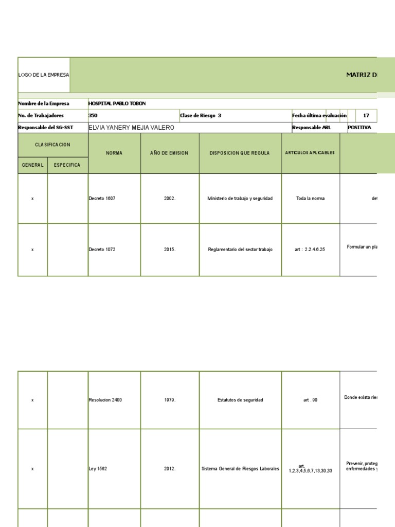 Formato de Matriz Legal | PDF | Derecho laboral | Infección adquirida ... Formato de Matriz Legal | PDF | Derecho laboral | Infección adquirida ...