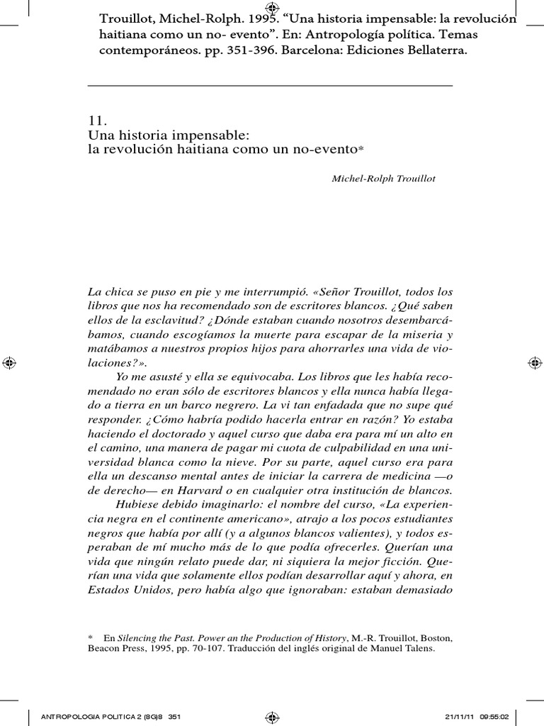 Trouillot, Michel-Rolph (1995) Una Historia Impensable La Revolución ...