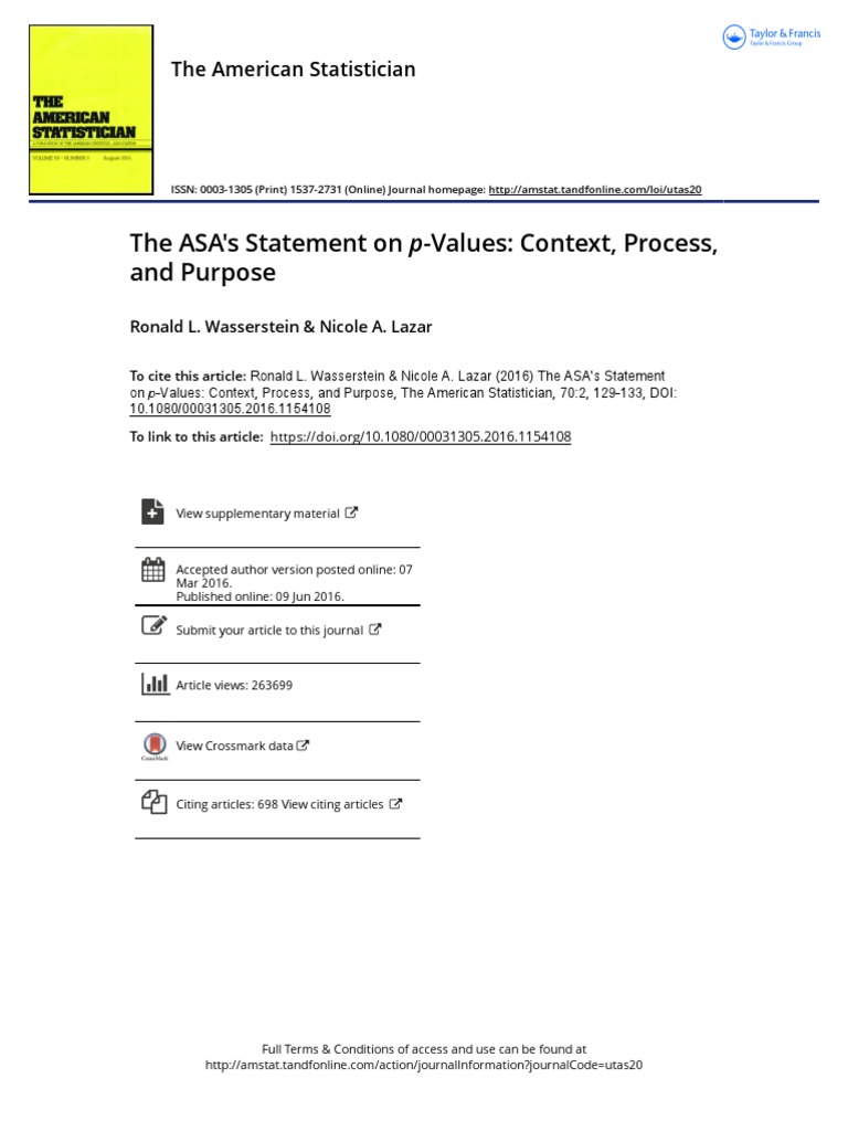 The ASA S Statement On P Values Context Process and Purpose | PDF | P ...