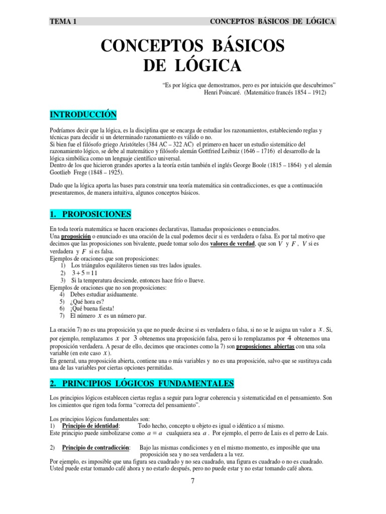 03 Tema 01 Conceptos Basicos de Logica | Descargar gratis PDF | Prueba matemática | Proposición