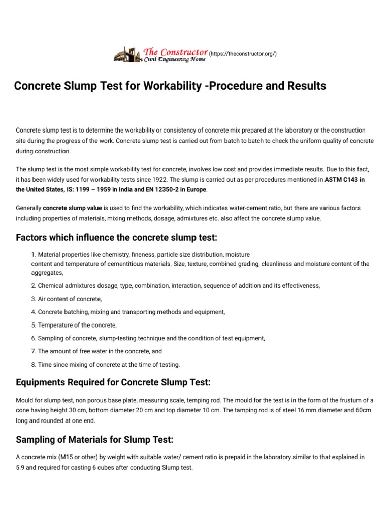 Concrete Slump Test for Workability -Procedure and Results | Concrete ...