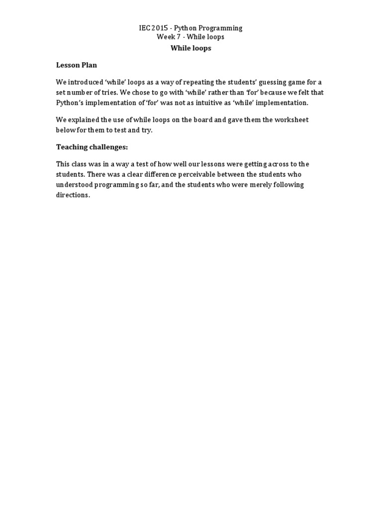 While Loops Lesson Plan | PDF | Career & Growth | Teaching Methods & Materials