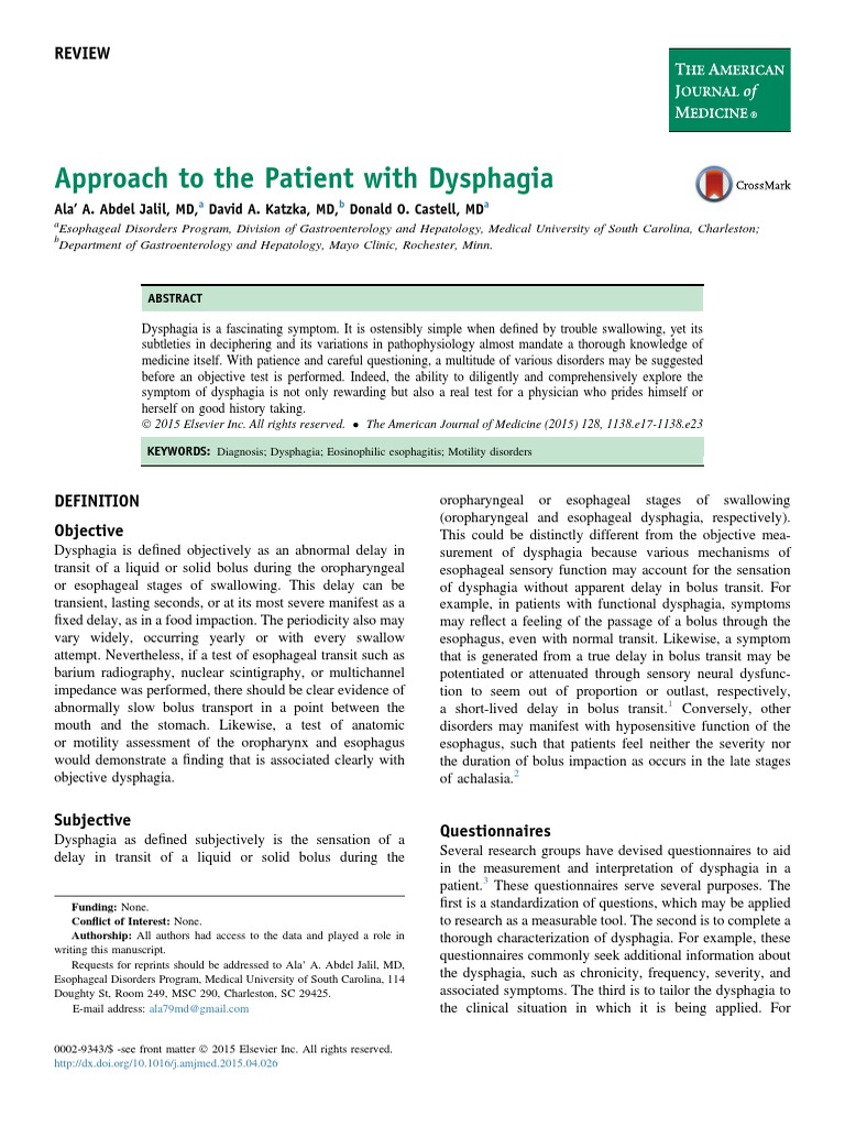 Approach To The Patient With Dysphagia PDF | PDF | Esophagus ...