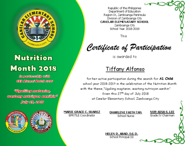 Cert For Nutrition Month 2018 | PDF