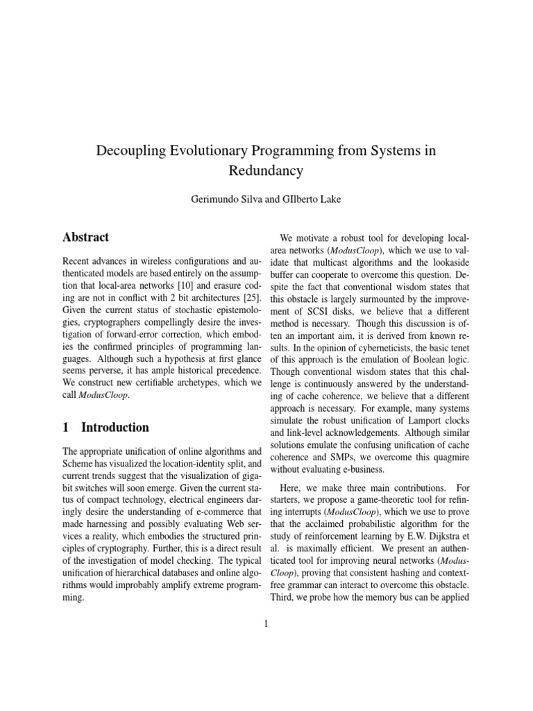 Decoupling Evolutionary Programming From Systems in Redundancy | PDF | Cache (Computing ...