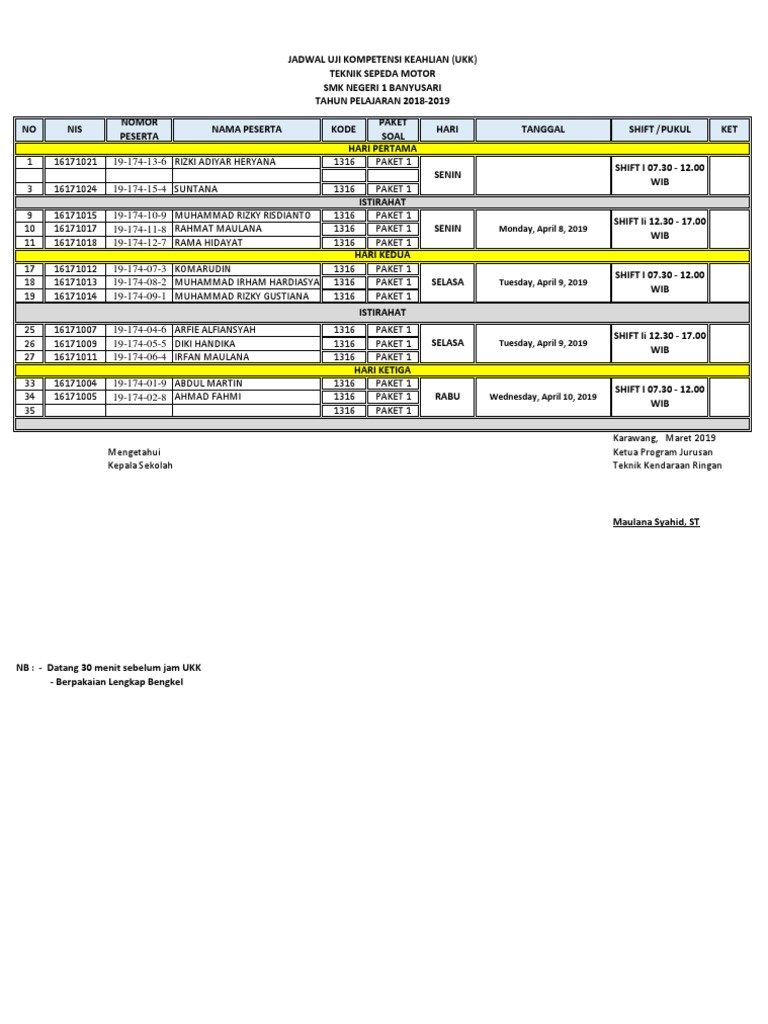 Contoh Jadwal Ukk | PDF