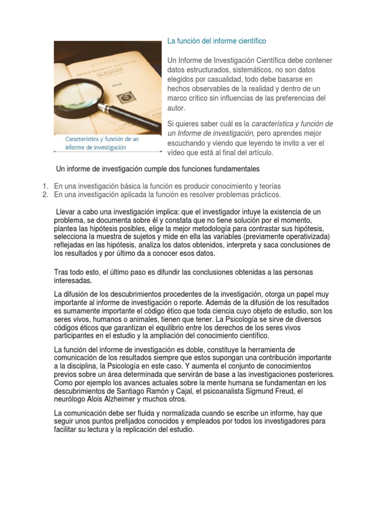 Función de Un Informe Cientifico | Descargar gratis PDF | Science ...