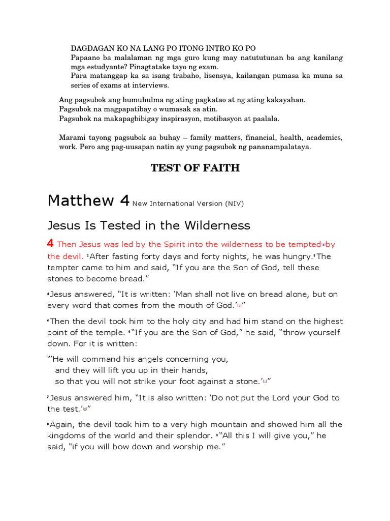 Matthew 4: Jesus Is Tested in The Wilderness | PDF | Satan | Mythology
