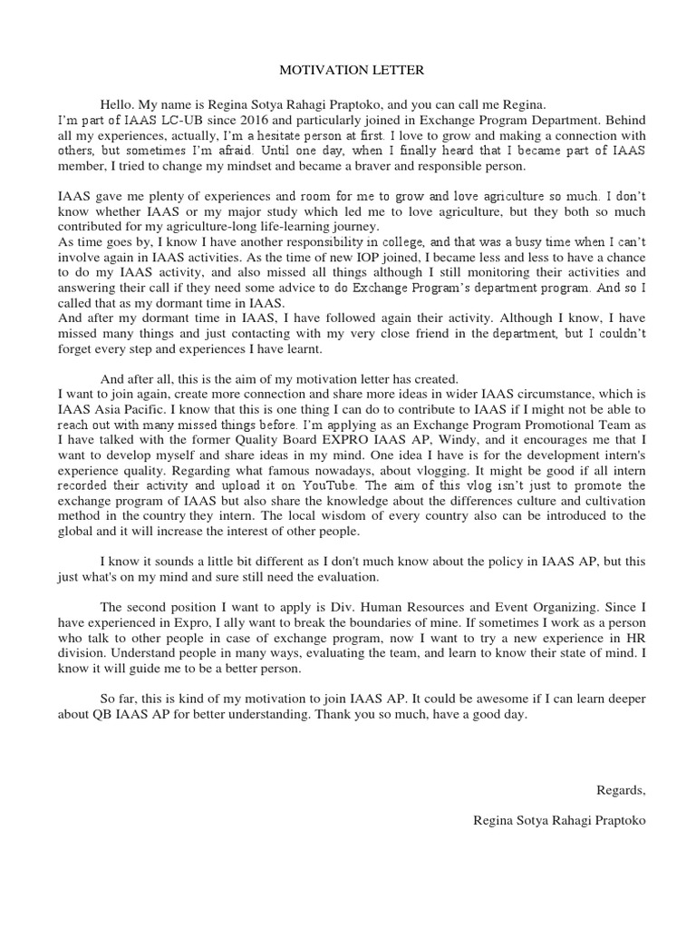 Motivation Letter | Download Free PDF | Human Resources | Motivation