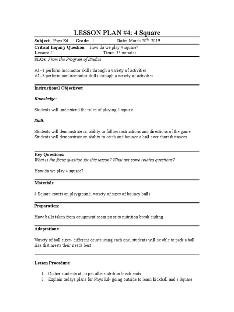 Grade 1 Pe Lesson 4 | PDF | Sports & Recreation