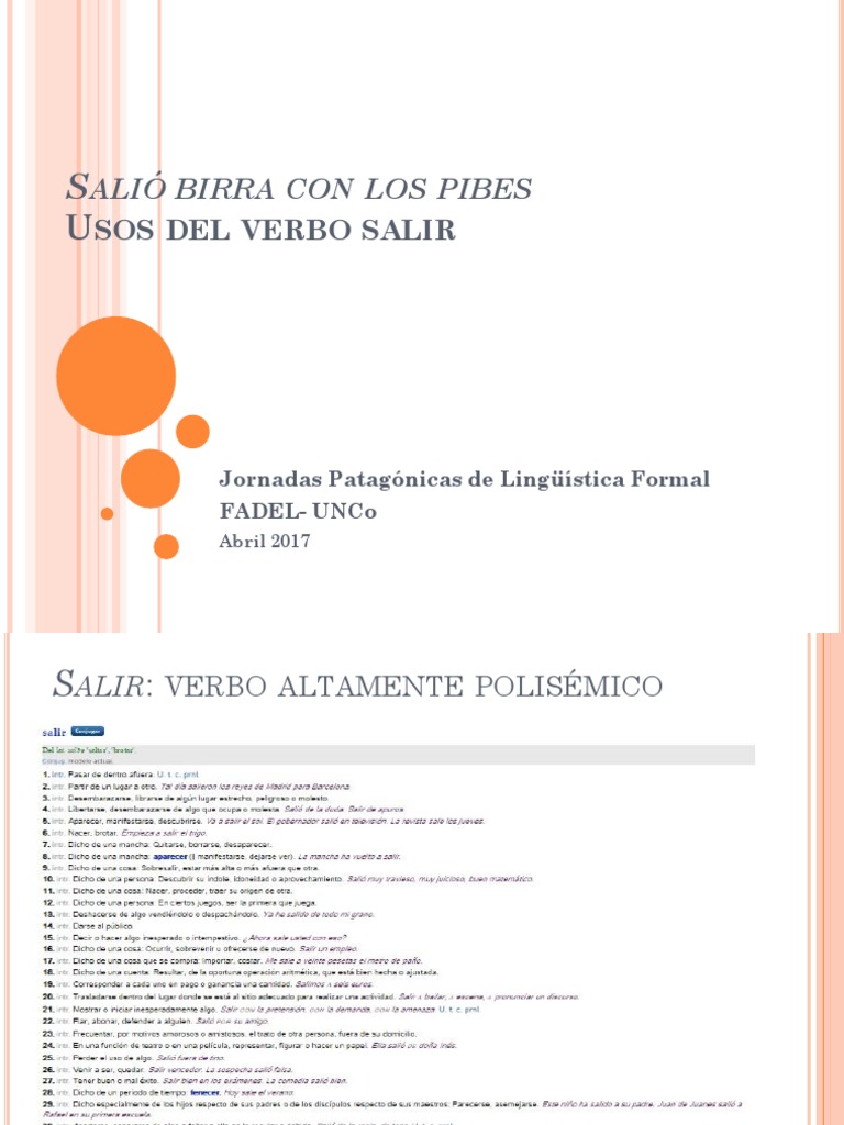 Usos del verbo salir en el español de Argentina | Léxico | Verbo