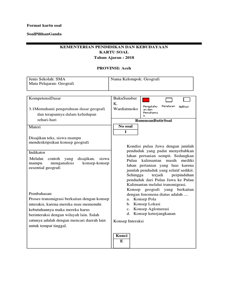 Format Kartu Soal GEOGRAFI Singkohor MGMP | PDF