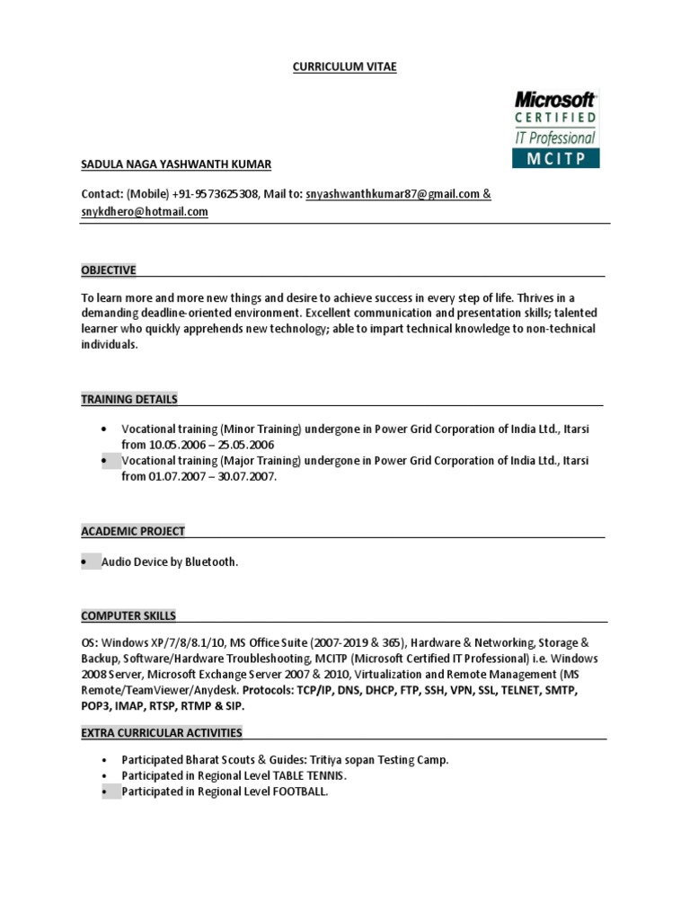 CV-YASHWANTH-NETWORK Er | PDF | Internet Protocol Suite | Computer Network
