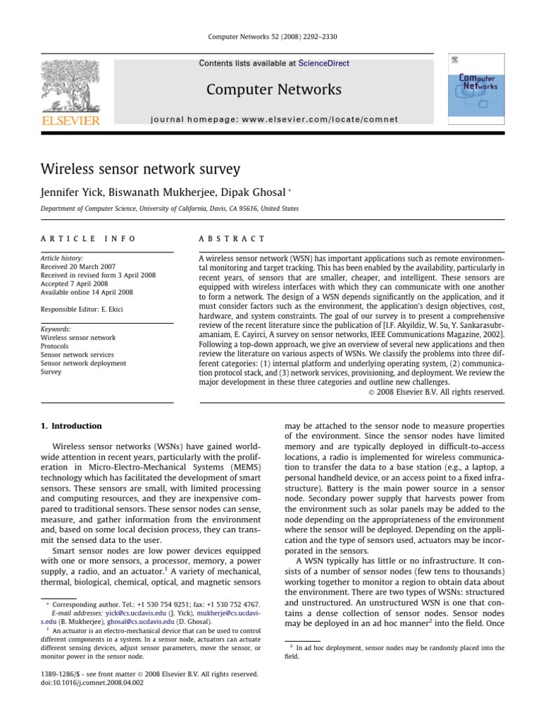 Wireless Sensor Network Survey Pdf Wireless Sensor Network