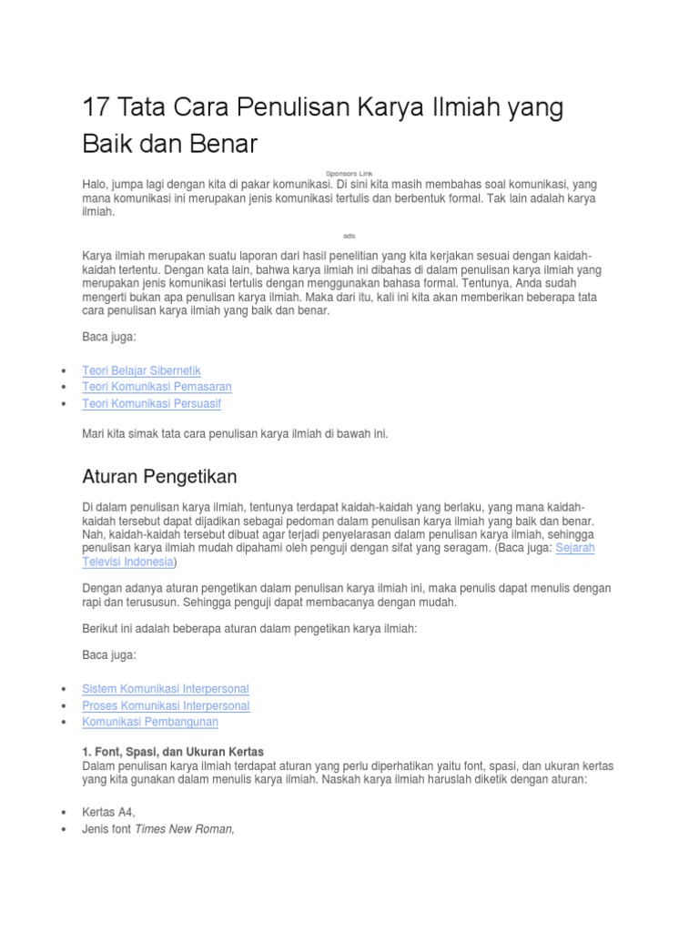 17 Tata Cara Penulisan Karya Ilmiah Yang Baik Dan Benar | PDF