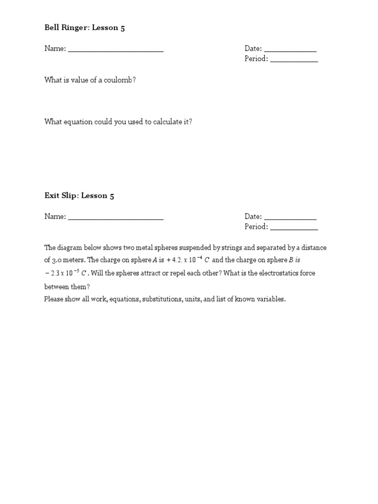 Bell Ringer - Exit Slip Template | PDF