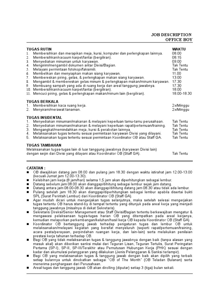 Deskripsi Pekerjaan OB | PDF