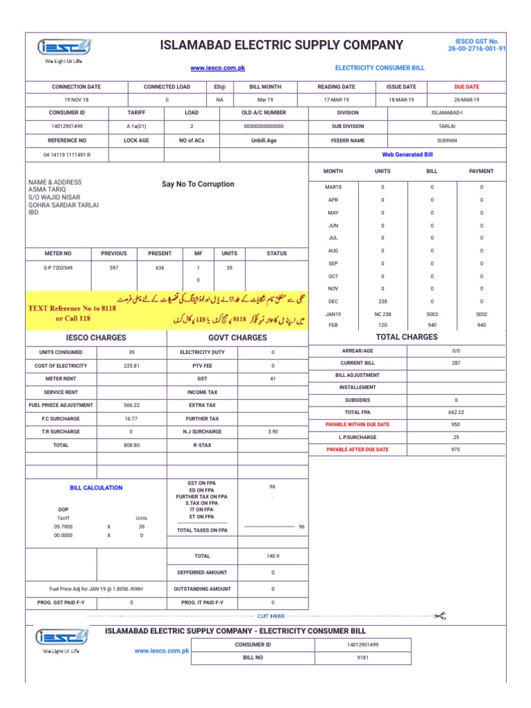 IESCO ONLINE BILLL.pdf | Fee | Value Added Tax