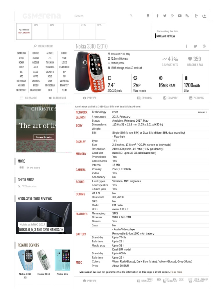 Nokia 3310 (2017) - Full Phone Specifications | PDF | Portable Computers | Teleconferencing