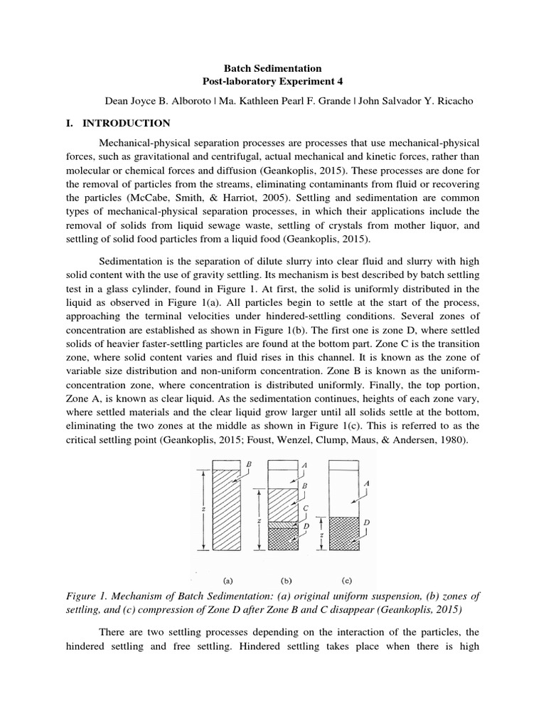 Batch Sedimentation Post-Laboratory Experiment 4 | PDF | Soft Matter | Classical Mechanics