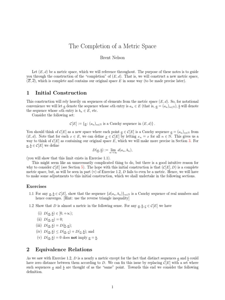 Metric Space Completion | PDF | Metric Space | Sequence