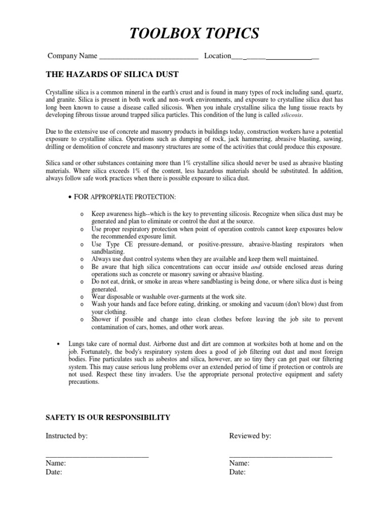 Toolbox Talk: The Hazards of Silica Dust | PDF