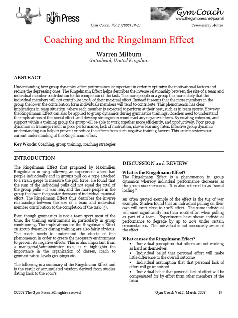 Coaching and The Ringelmann Effect | PDF | Group Cohesiveness | Motivation