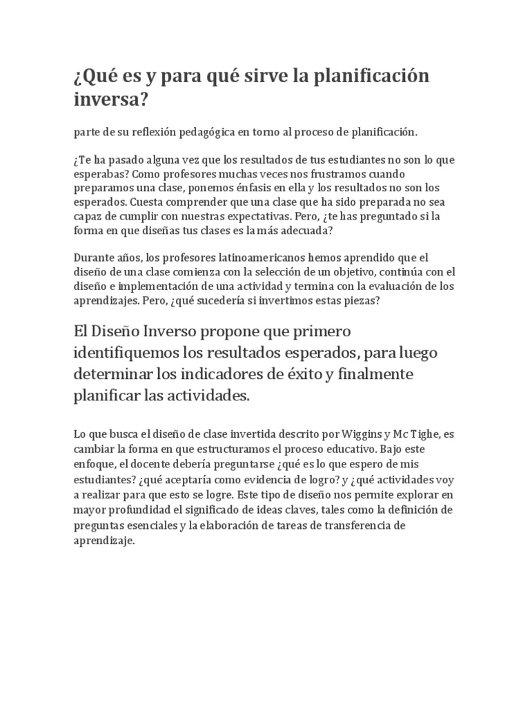 Qué Es y para Qué Sirve La Planificación Inversa | PDF