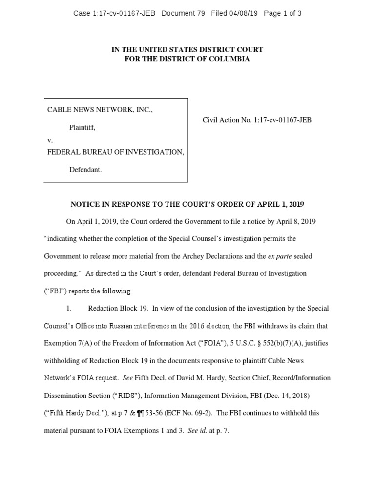 FBI Declarations About Comey Memos | PDF | Freedom Of Information Act ...