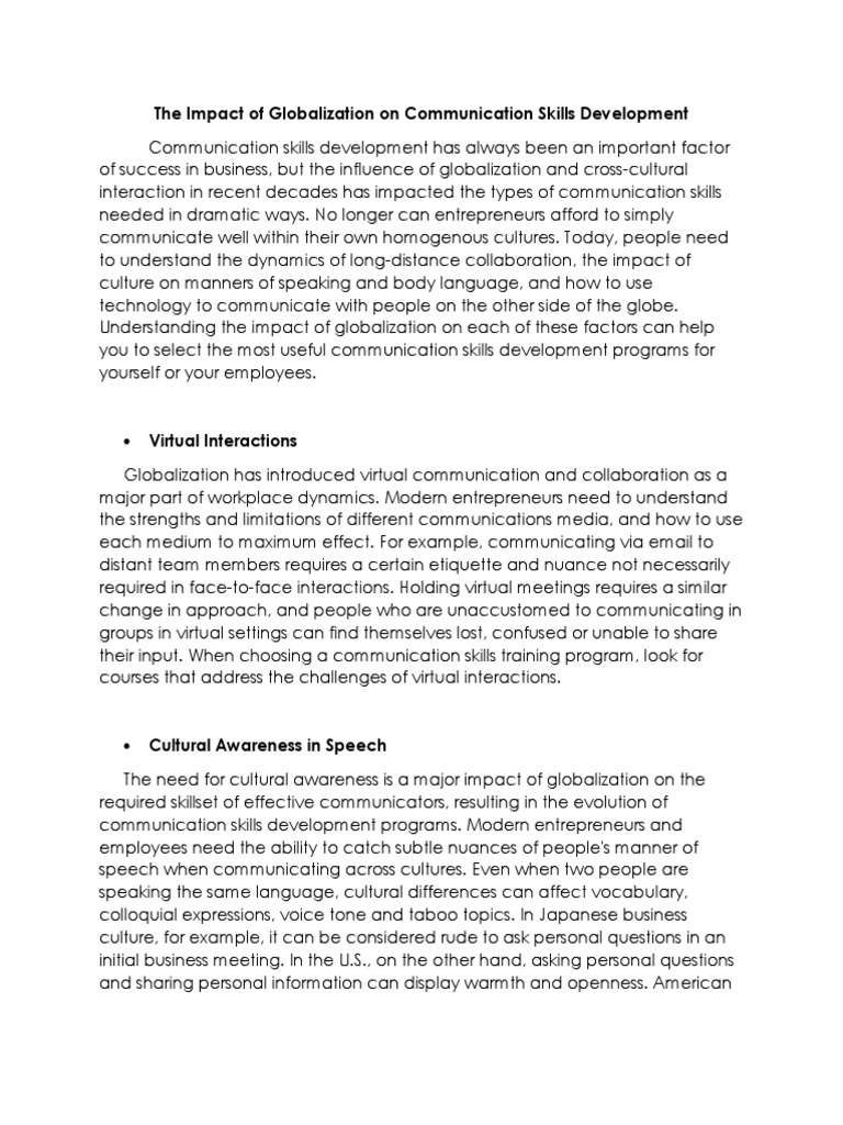 Globalization and Communication | PDF | Body Language | Globalization