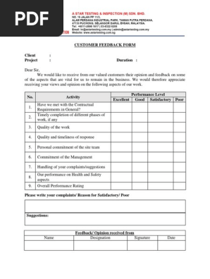 Customer Feedback Form Pdf