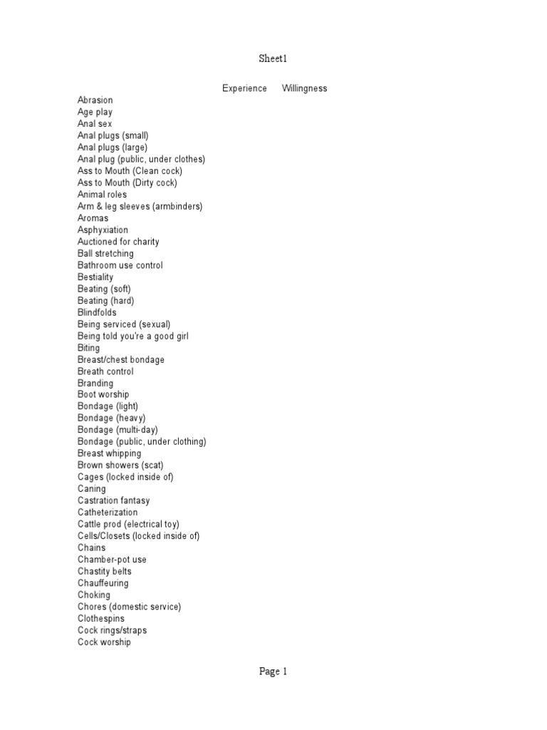 Kink Worksheet | PDF | Bondage (Bdsm) | Mammalian Sexuality