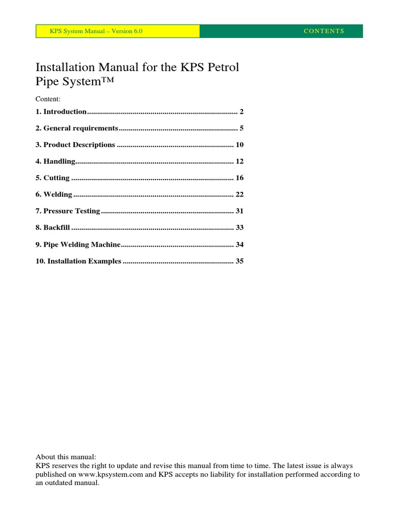 KPS Inst Manual Ver 6.0 English | PDF | Pipe (Fluid Conveyance) | Welding