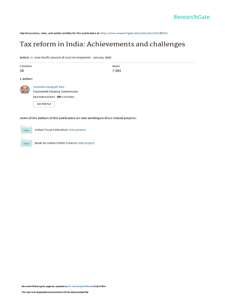 Tax Reform in India Achievements and Challenges PDF | PDF | Value Added ...