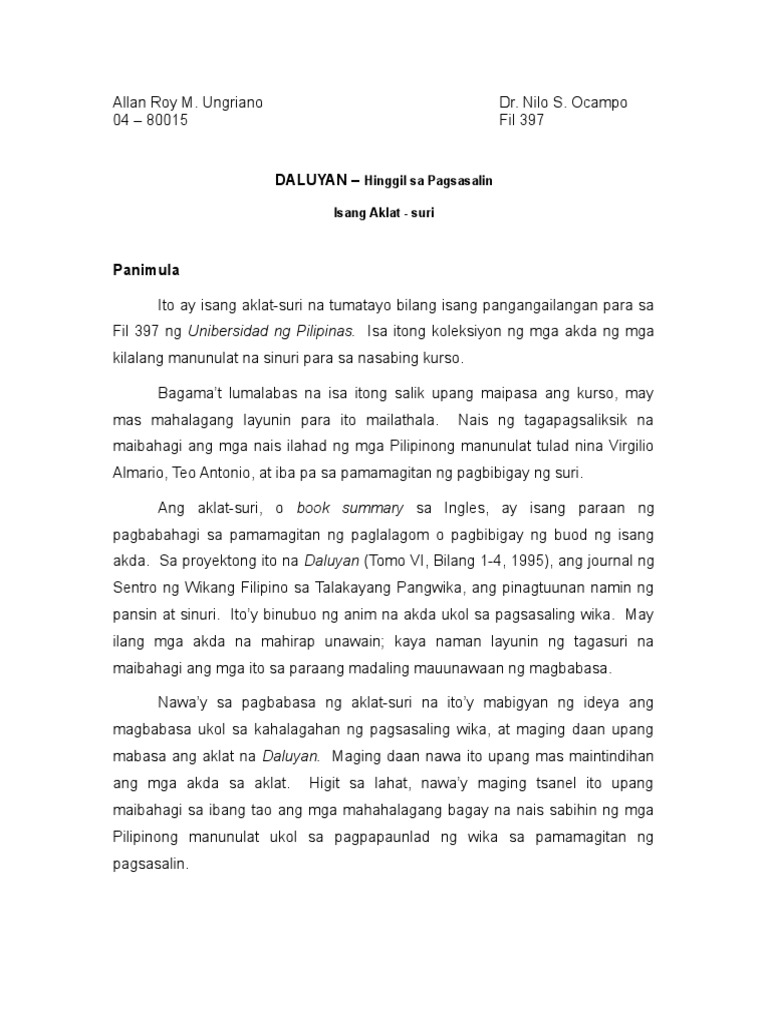 Daluyan Book Review | PDF