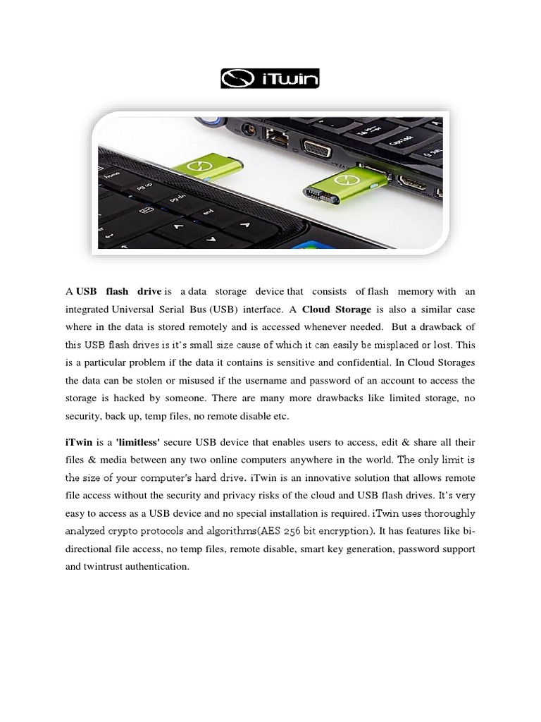 Secure cloud alternative: iTwin USB device for limitless file sharing between computers | PDF