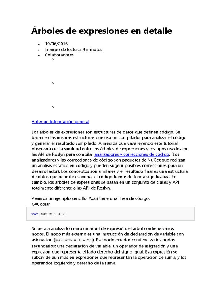 Árboles de Expresiones en Detalle | PDF | Compilador | C Sharp ...