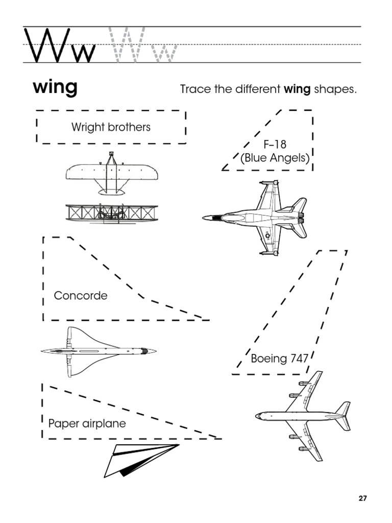 W Trace A Letter and Trace The Different Wing Shapes Worksheet Puzzle ...