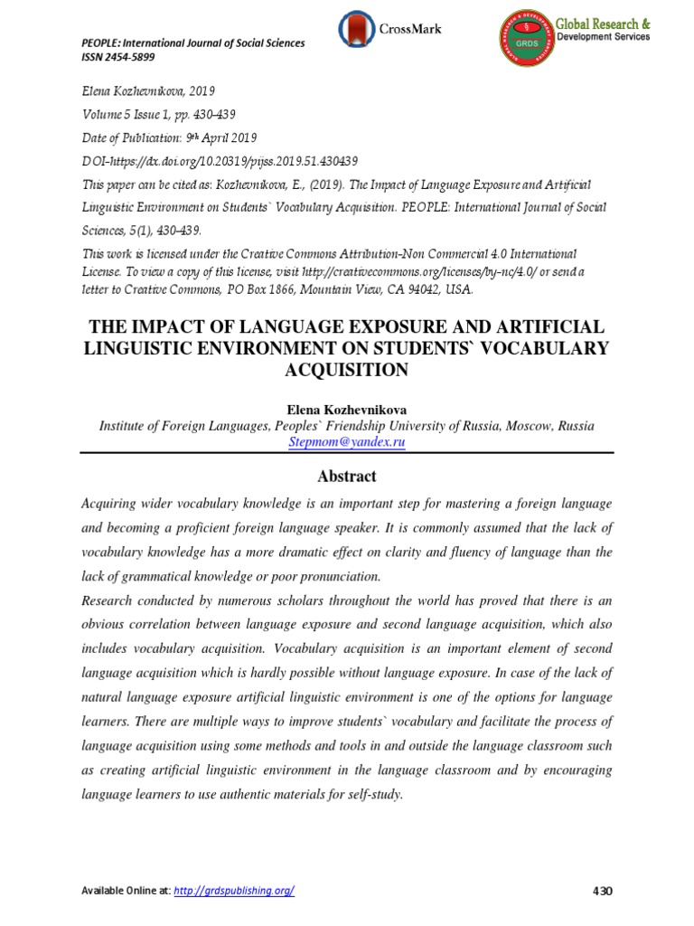 The Impact of Language Exposure and Artificial Linguistic Environment ...