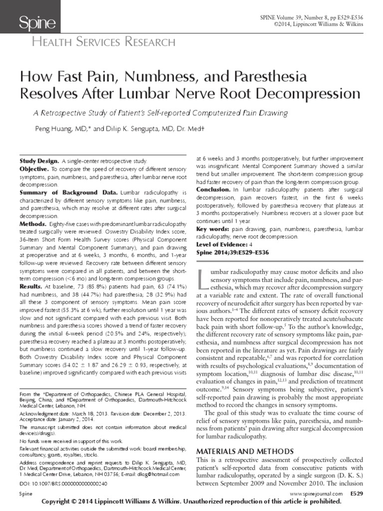 How Fast Pain, Numbness, and Paresthesia Resolves After Lumbar Nerve ...