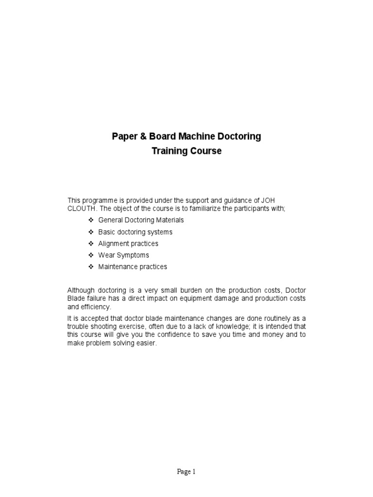 Doctoring Training Course Overview | PDF | Blade | Abrasive