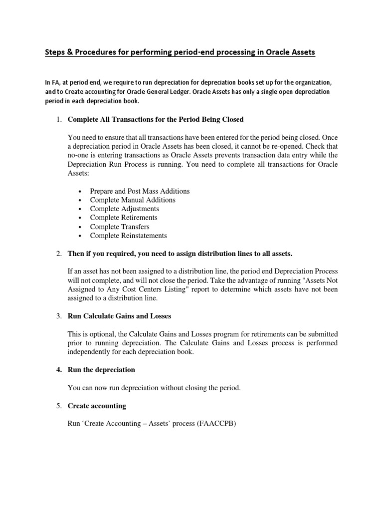 FA Period Close | PDF | Depreciation | Financial Accounting