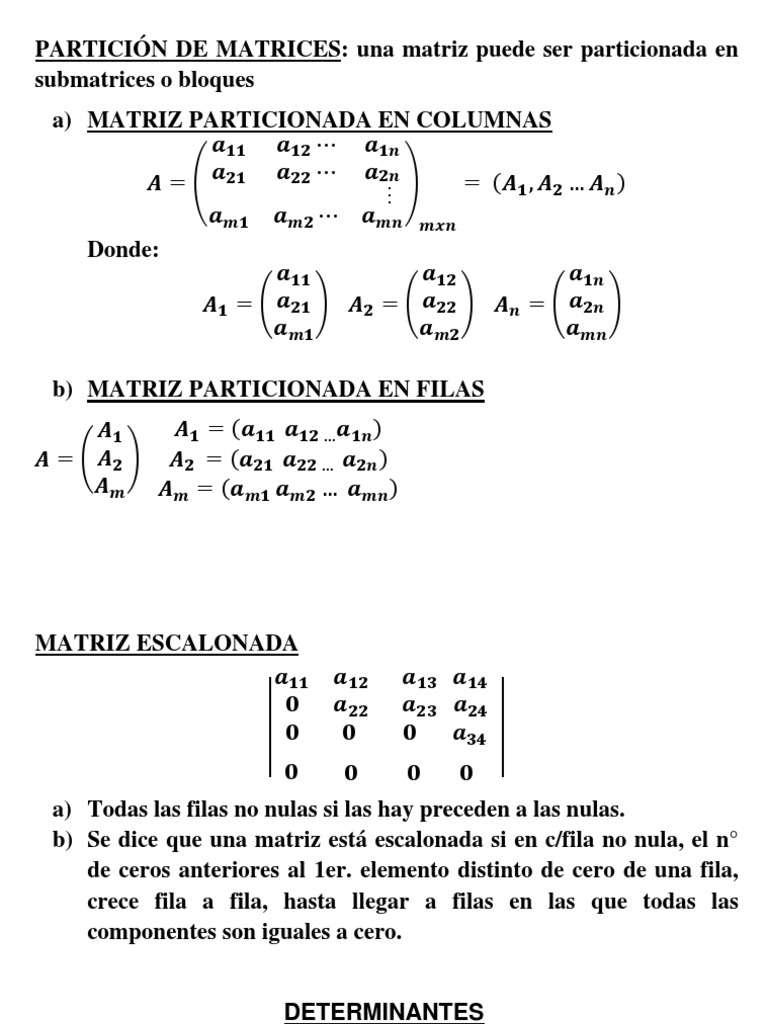 PARTICIÓN DE MATRICES: una matriz puede ser particionada en submatrices ...