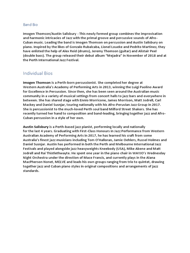Band Bio | PDF | Language Arts & Discipline | Art